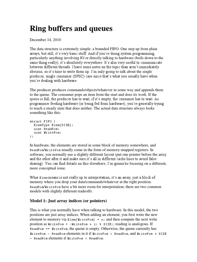Ring Buffers and Queues: Model 1: Just Array Indices (Or Pointers) | PDF | Queue (Abstract Data ...