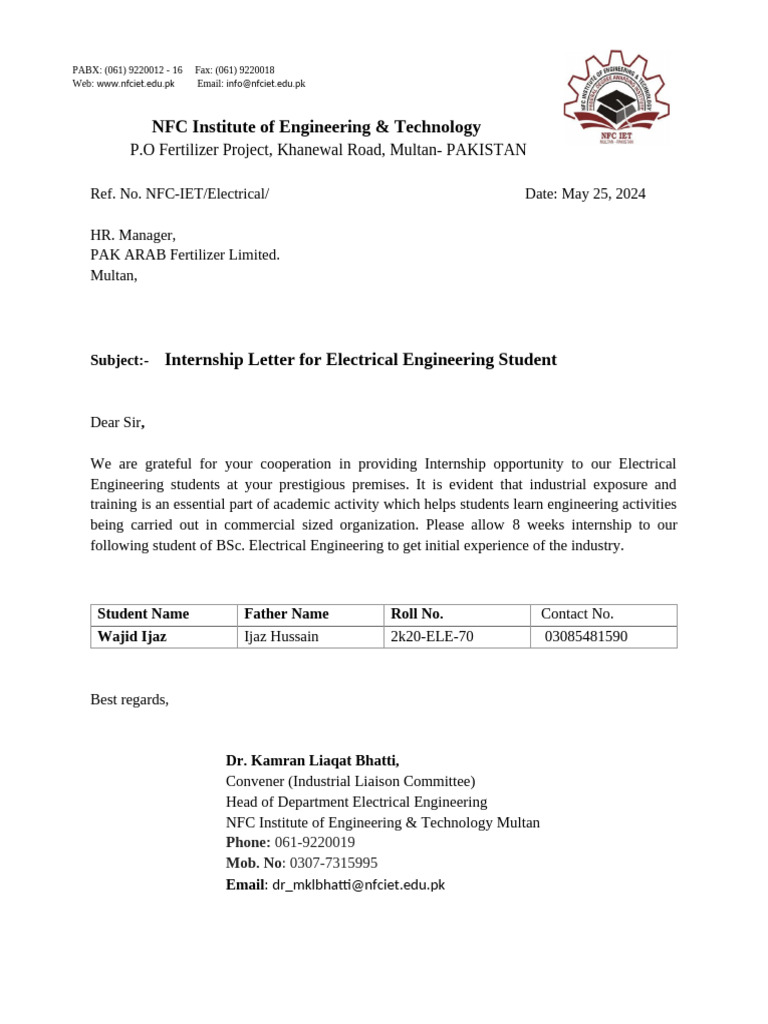1st Internship Letter | PDF
