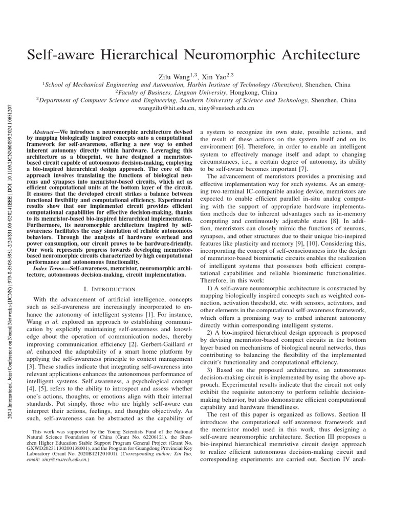 Self-Aware Hierarchical Neuromorphic Architecture | PDF | Self Awareness | Artificial Intelligence