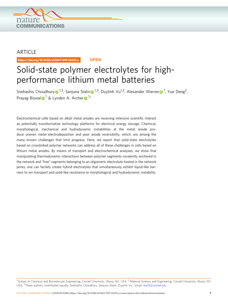 Solid-State Polymer Electrolytes For High-Performance Lithium Metal ...
