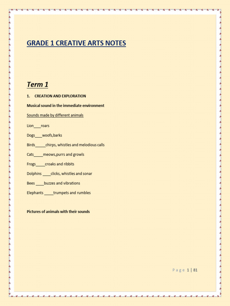 Grade 1 Creative Arts Notes | PDF | Sound | Flexibility (Anatomy)