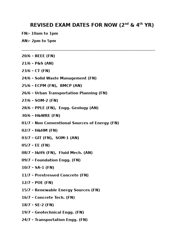 2nd & 4th Yr Timetable Exams | PDF