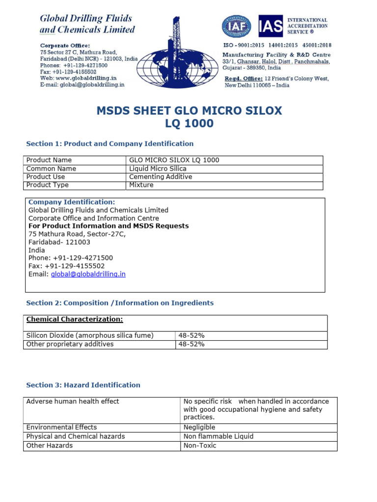 MSDS Glo Micro Silox LQ 1000 | PDF | Personal Protective Equipment ...