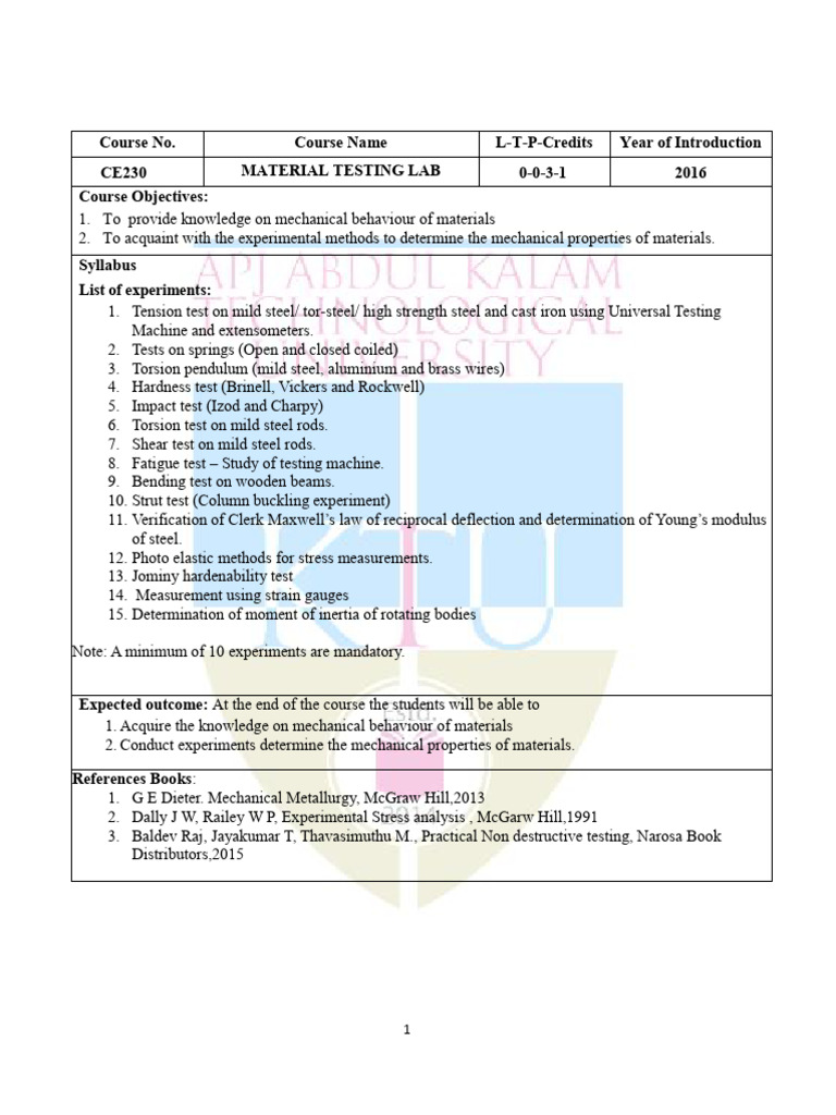 Ce 230 Materials Testing Laboratory | PDF