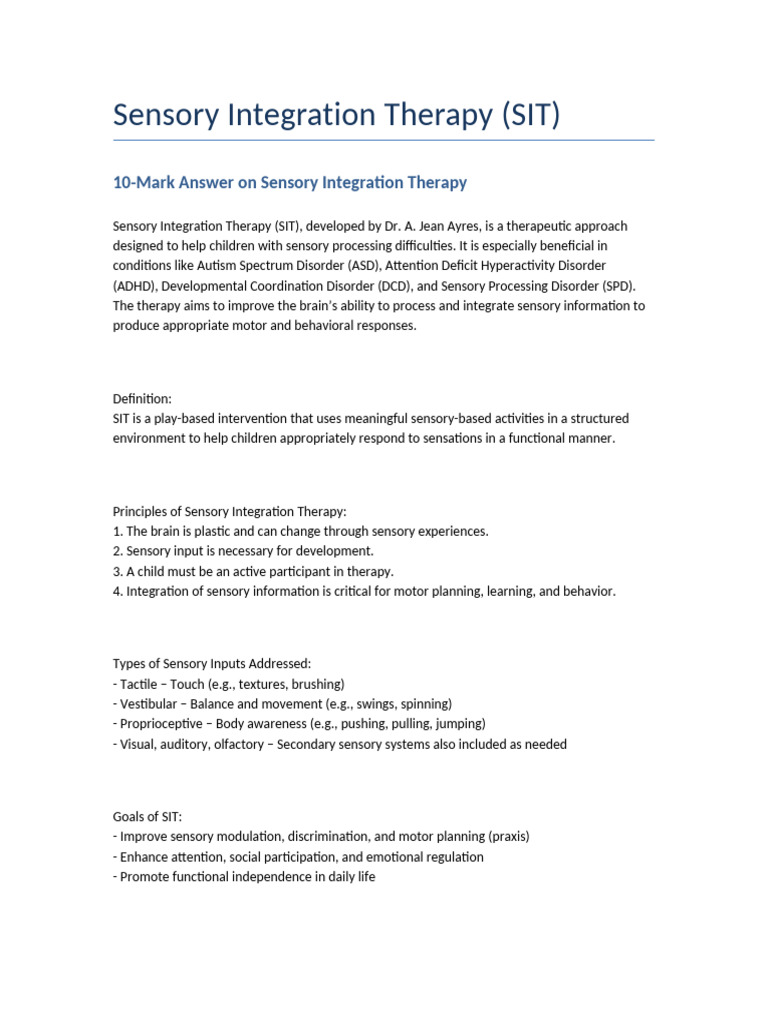 Principles of Sensory Integration Therapy | PDF | Sensory Processing ...