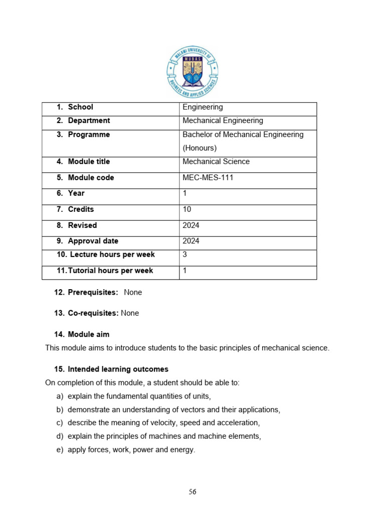 MEC MES 111 Module Specification | PDF | Force | Acceleration