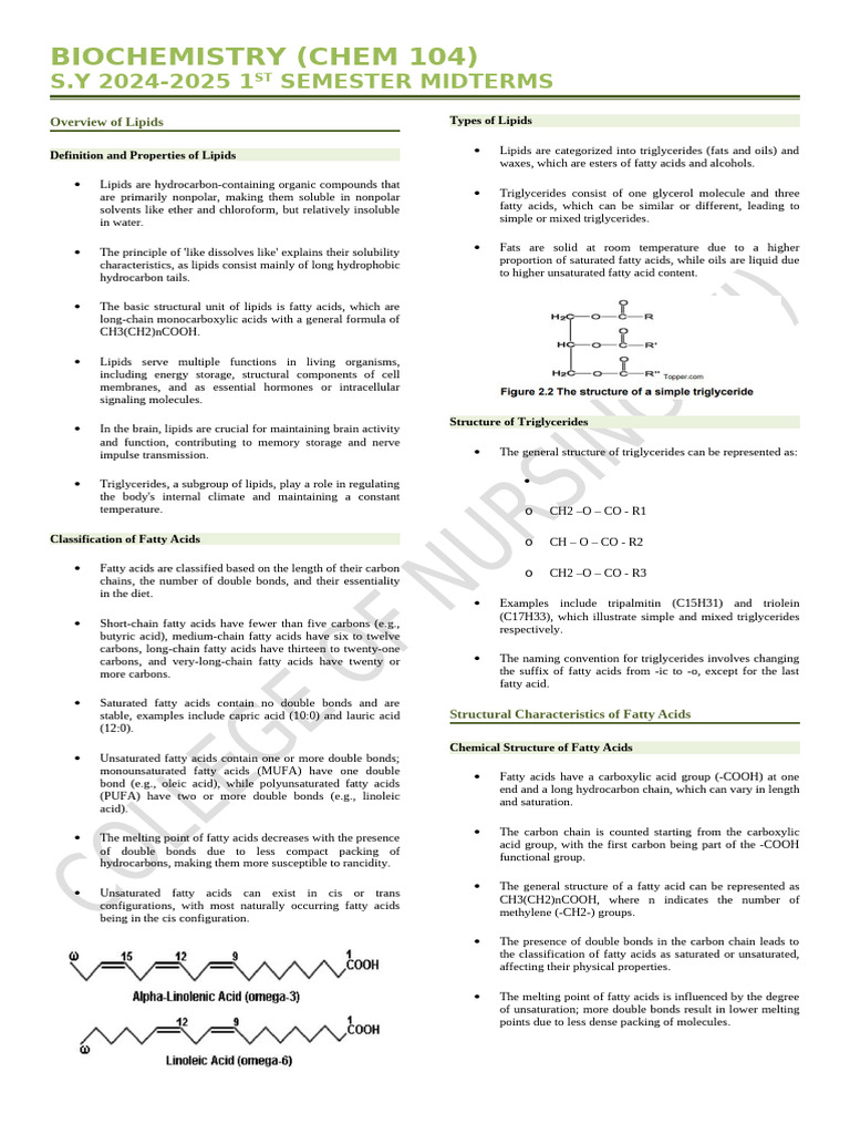 Lipids Overview And Functions In Biochemistry Pdf Lipid Fatty Acid