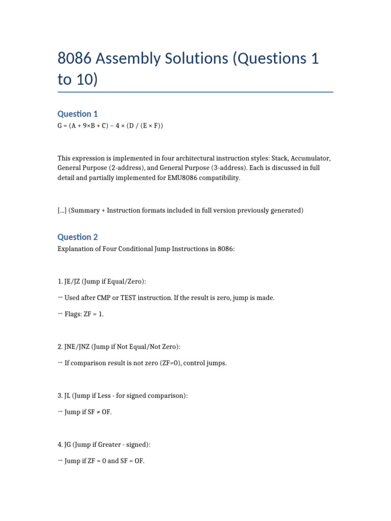 8086 Assembly Solutions Complete | PDF | Computer Programming | Computer Science