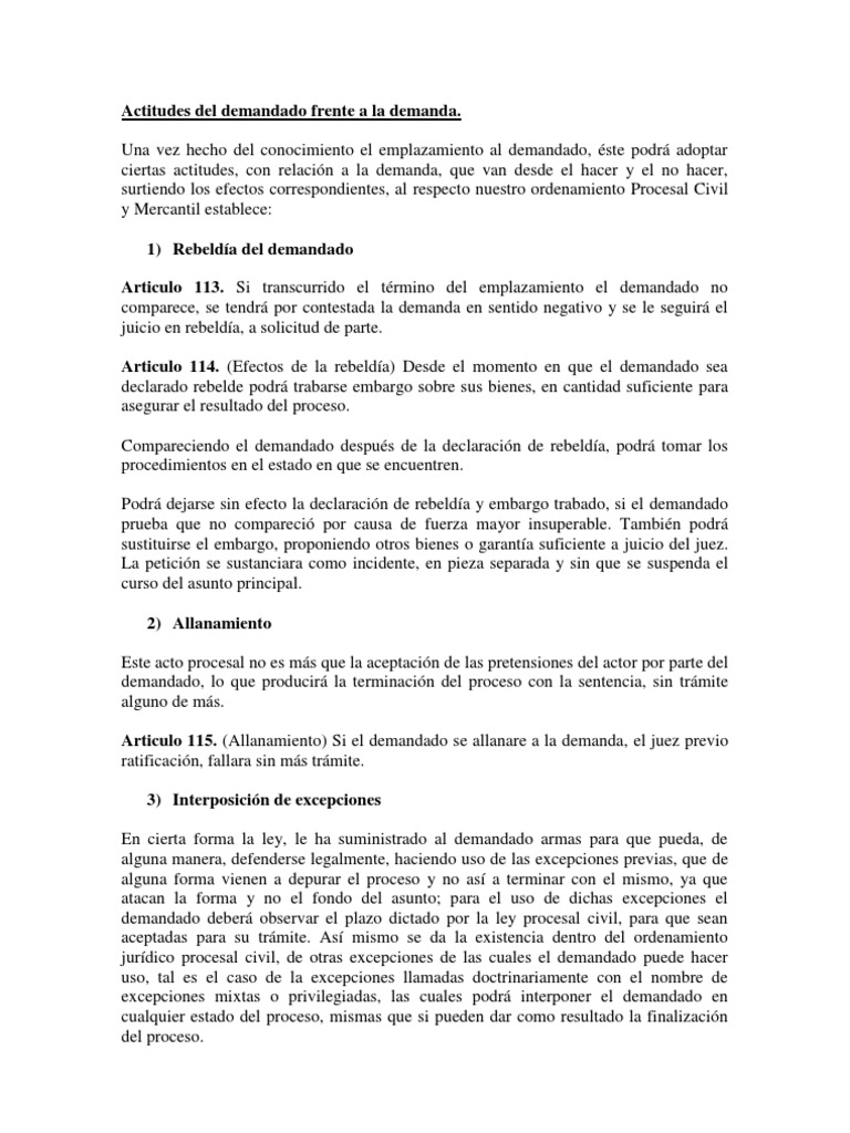 Actitudes Del Demandado Frente a La Demanda | Reconvención | Demanda ...