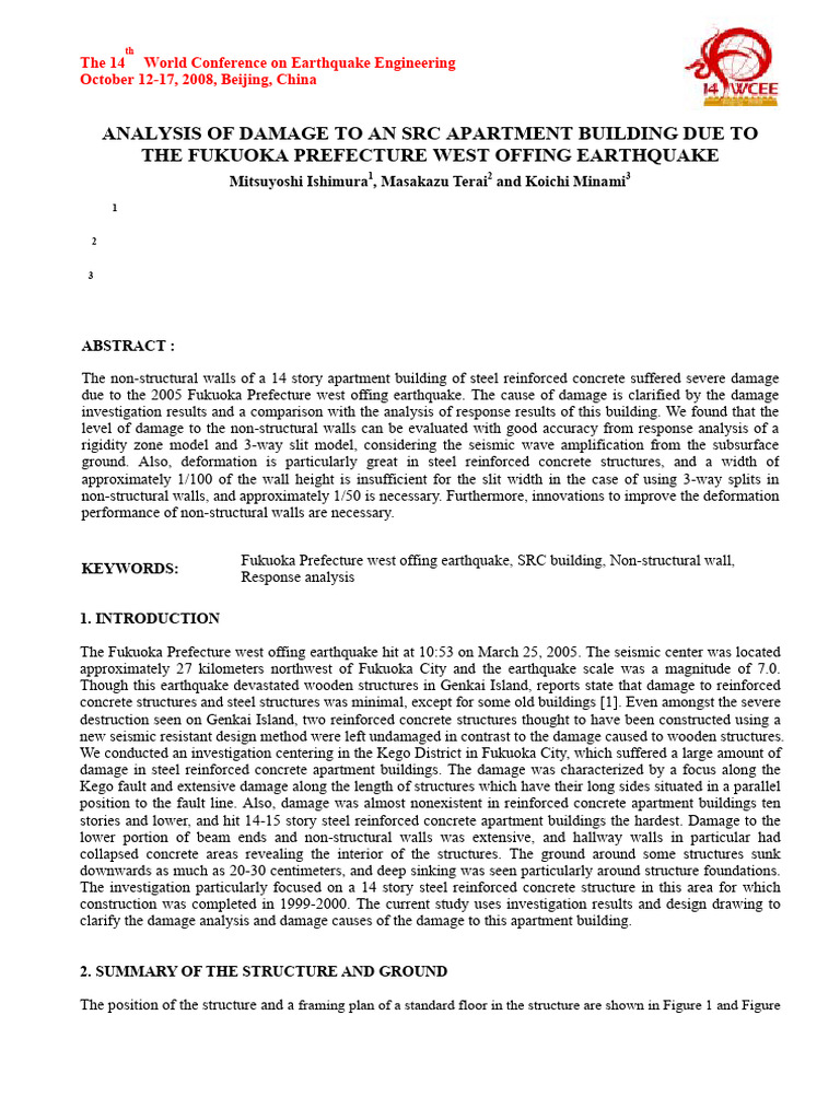 Wcee 2008 Analysis of Damage To An SRC Apartment Building Due To | PDF ...