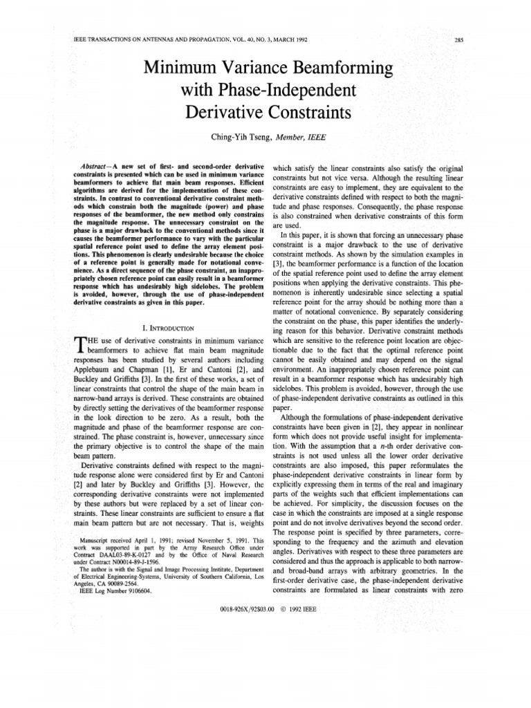 1992-J-IEEE-Minimum Variance Beamformi With Phase-Independent Derivative Constraints | PDF ...