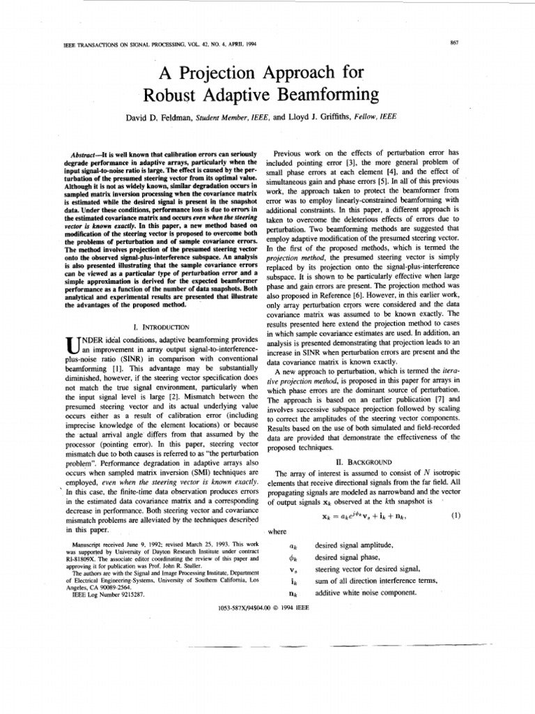 1994-J-IEEE-A Projection Approach For Robust Adaptive Beamforming | PDF | Covariance ...
