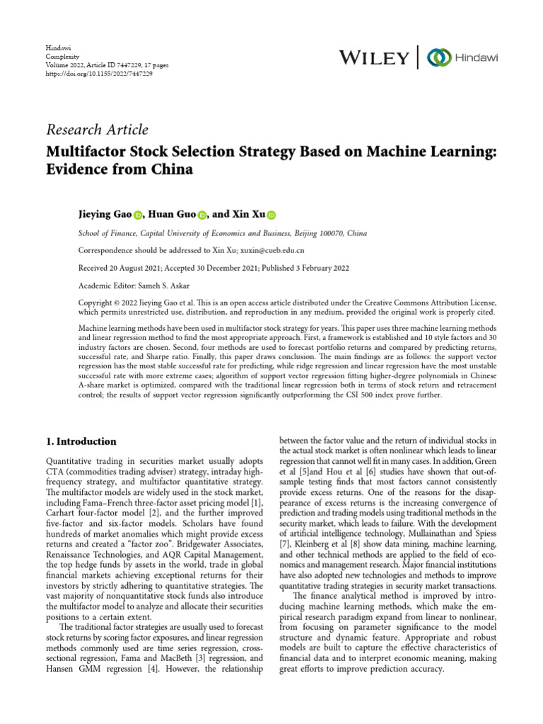Machine Learning in Stock Selection Strategy | PDF | Ordinary Least ...