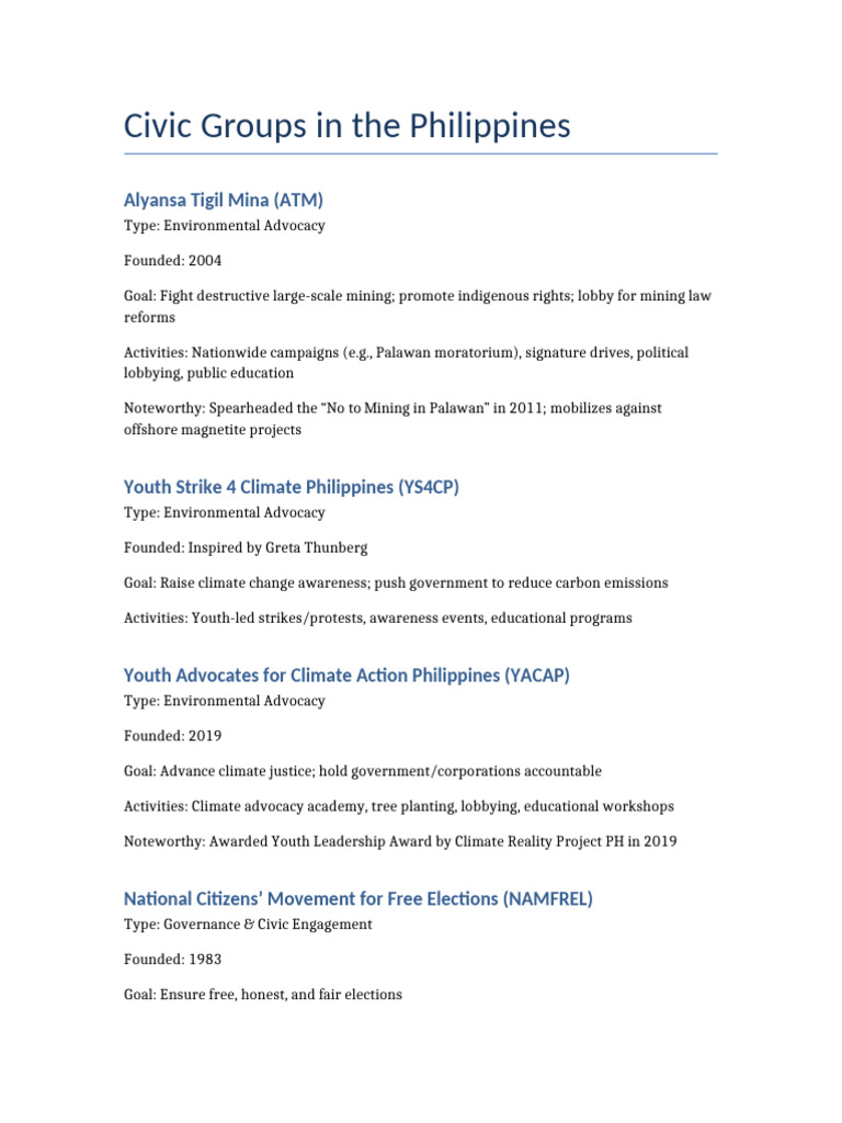 Overview of Civic Groups in the Philippines | PDF | Social Ethics