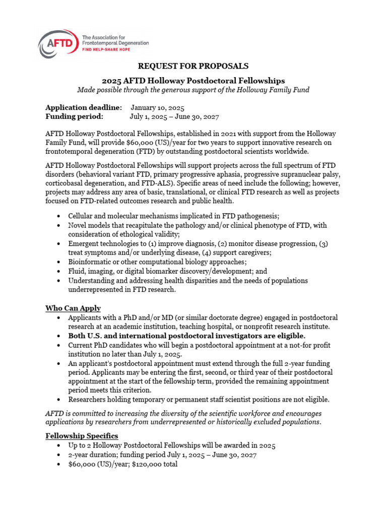 RFP 2025 Holloway Postdoc Fellowship Final | PDF | Medicine