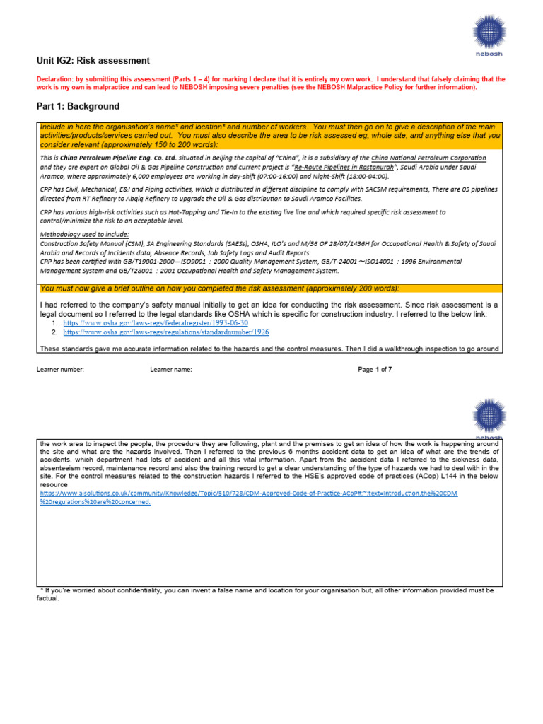 IG2 Forms Electronic Submission | PDF | Occupational Safety And Health | Risk