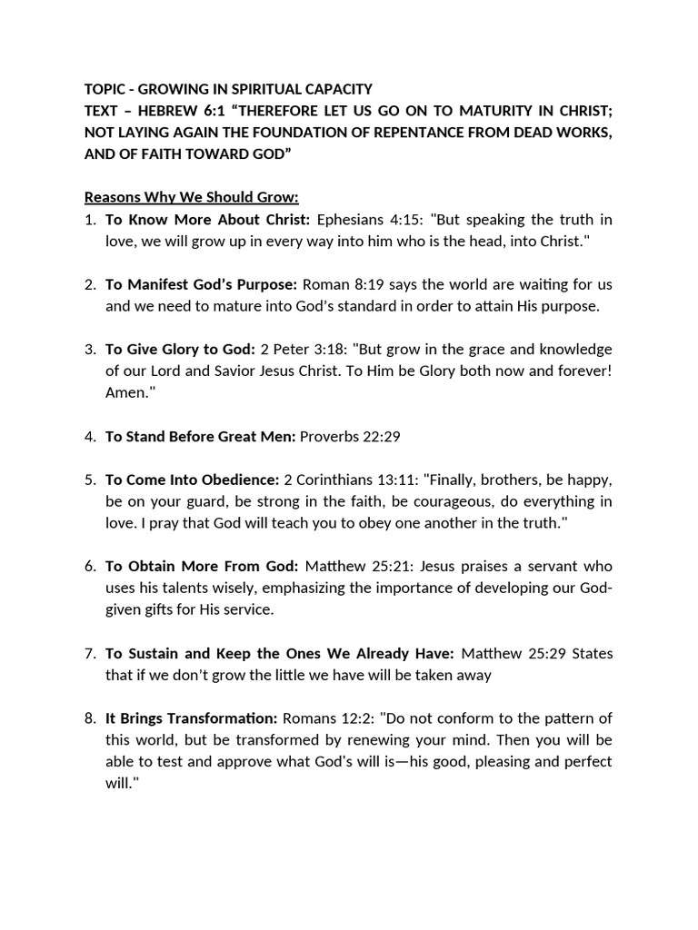 Growing in Spiritual Capacity | PDF | Jesus | Glory (Religion)