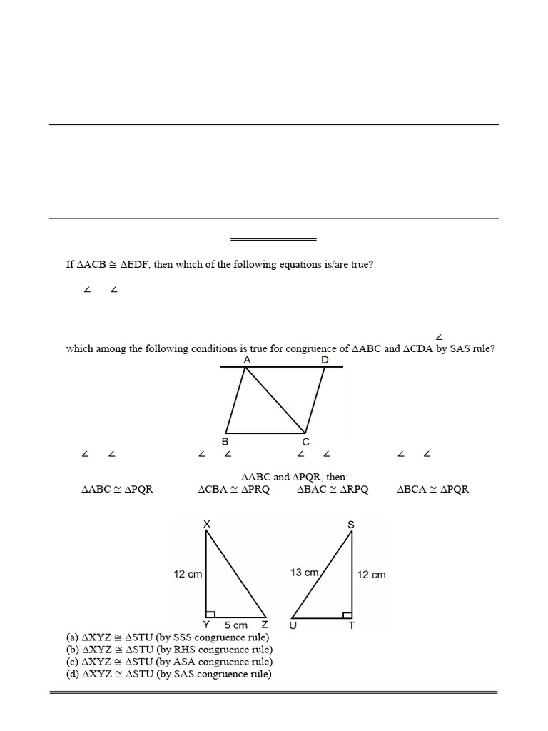 Maths Class Ix Chapter 07 Triangles Practice Paper | PDF | Teaching ...