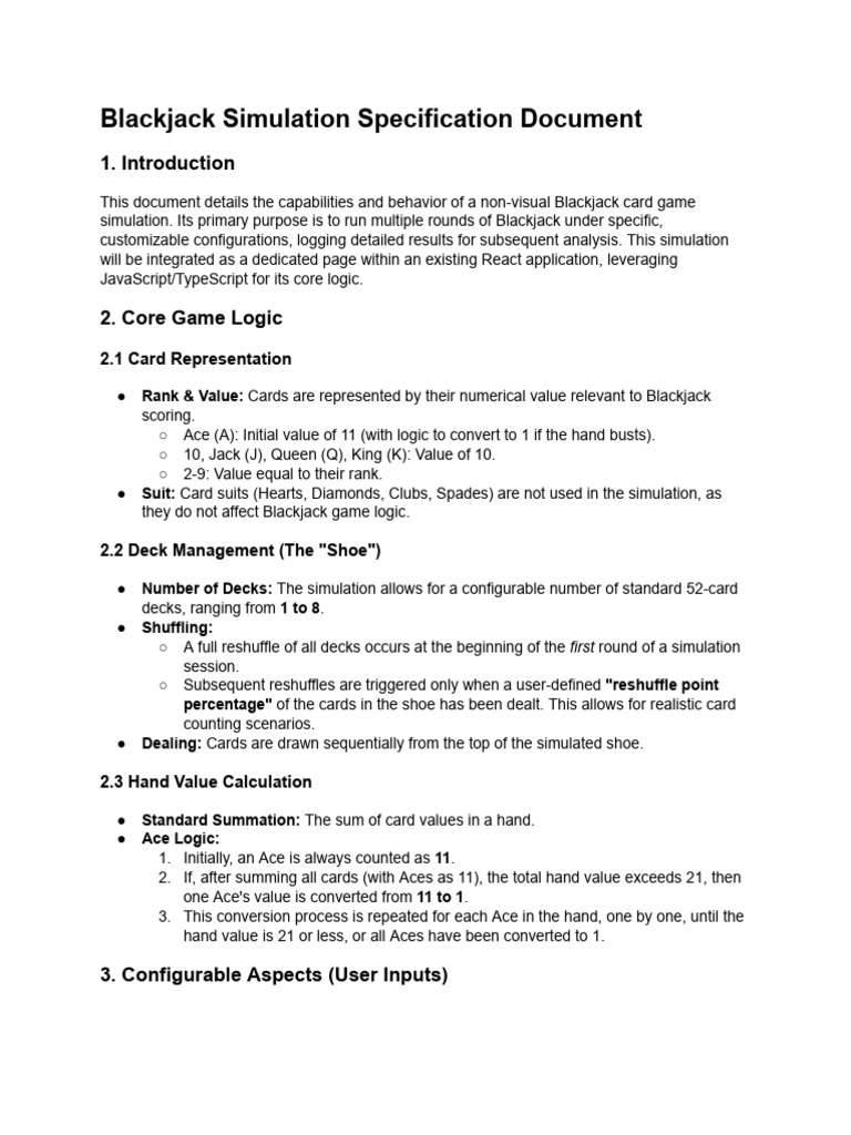 Blackjack Simulation Specification Document | PDF | Playing Cards ...