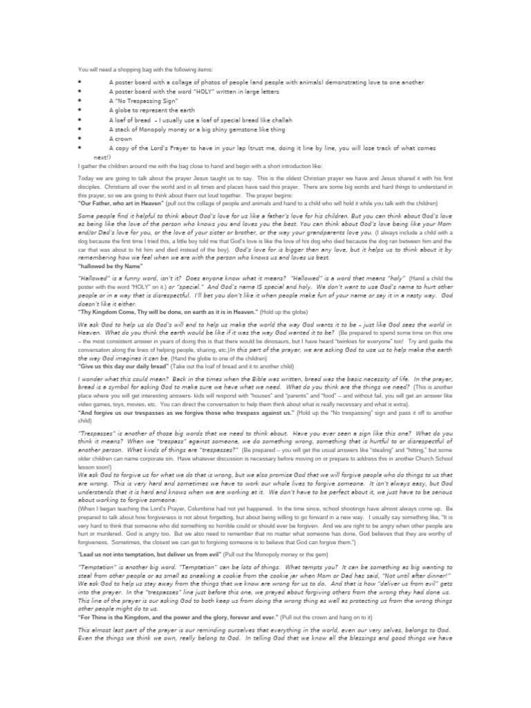 Lesson Plan Lord's Prayer | PDF | Lord's Prayer | Prayer