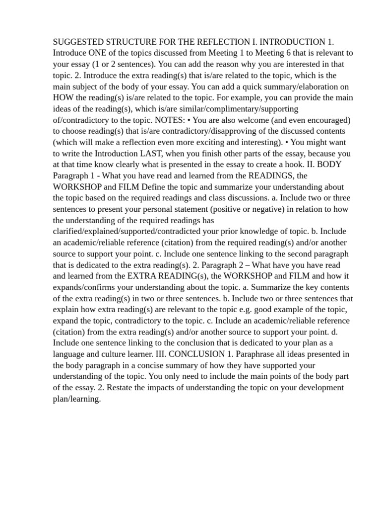 Suggested Structure For The Reflection I | PDF | Essays | Behavior ...