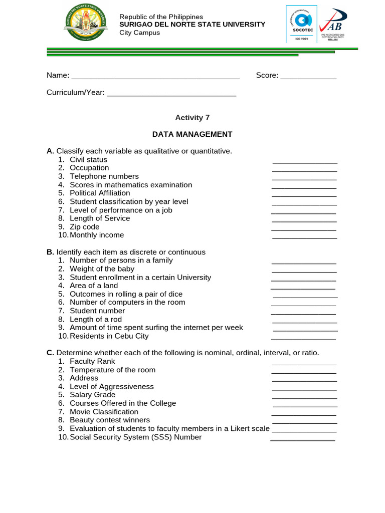 Activity 7 Data Management | PDF