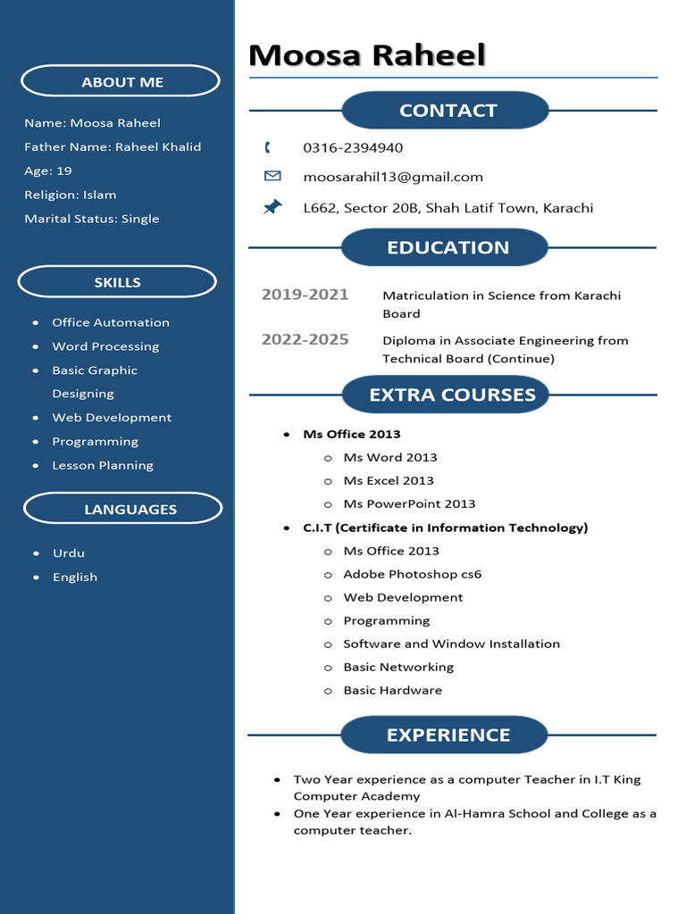 Moosa Raheel CV | PDF