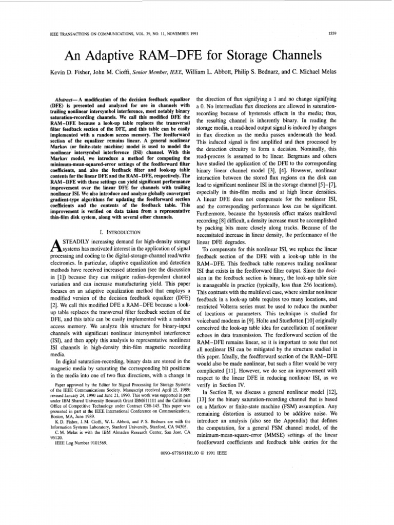 An Adaptive RAM-DFE For Storage Channels | PDF | Feedback ...