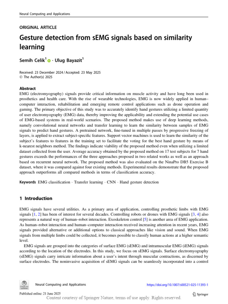Gesture Detection From SEMG Signals Based On Simil | PDF | Electromyography | Support Vector Machine