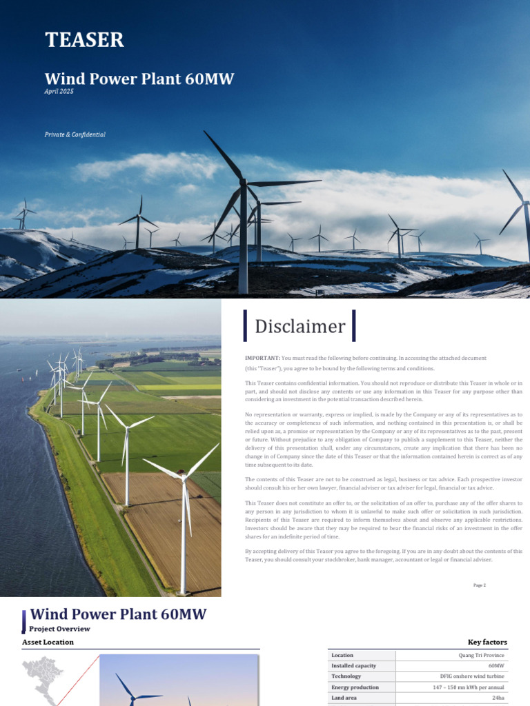 60MW Wind Power Plant Investment Teaser | PDF | Wind Power ...