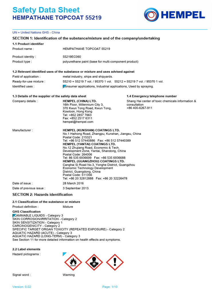 Hempathane Topcoat 55219ec060 En-Us | PDF | Dangerous Goods ...