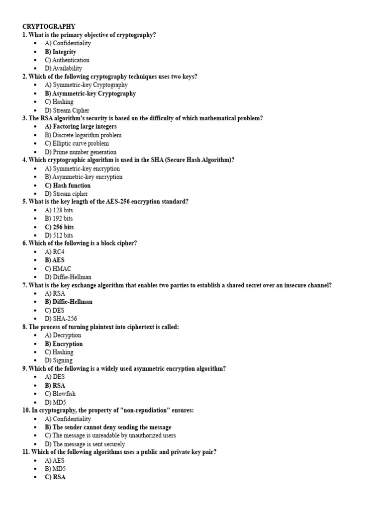 MCQ Crypto Network AI CG ML | PDF | Cryptography | Key (Cryptography)