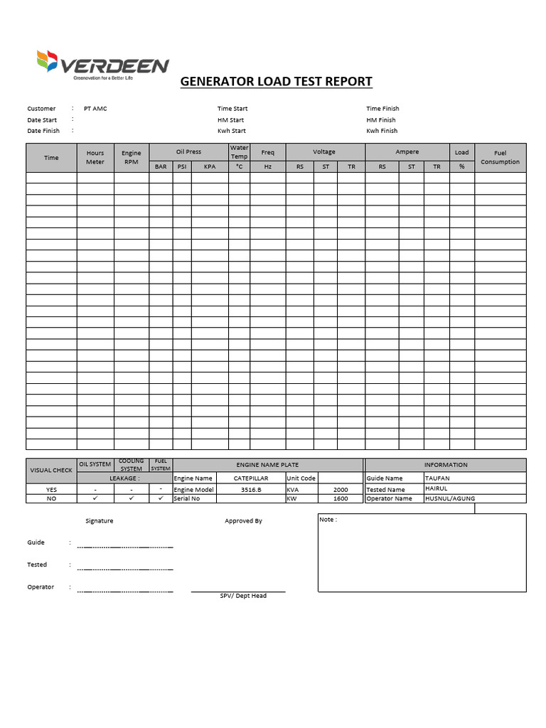 Master Form Genset Daily | PDF