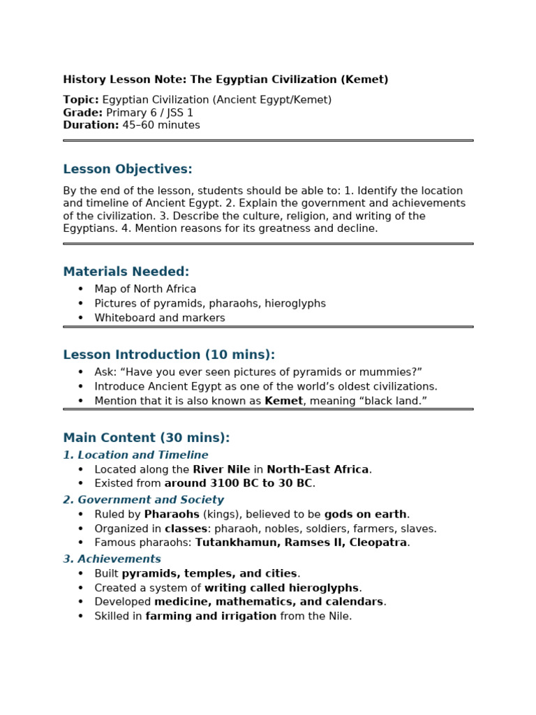 Egyptian Civilization for Primary Students | PDF