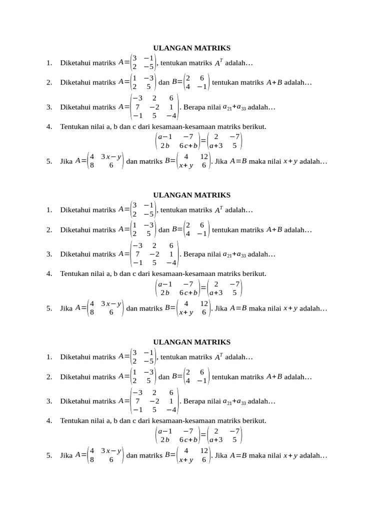 Ulangan Matriks 2025 | PDF