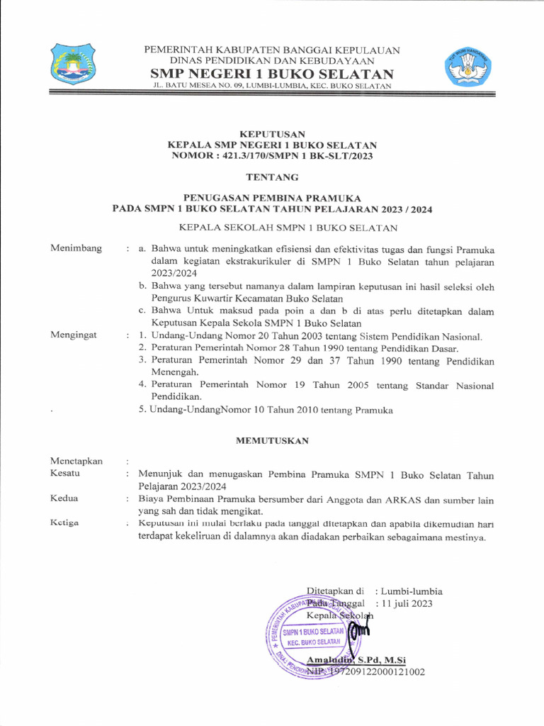 SK Pembina Pramuka 23-24 | PDF