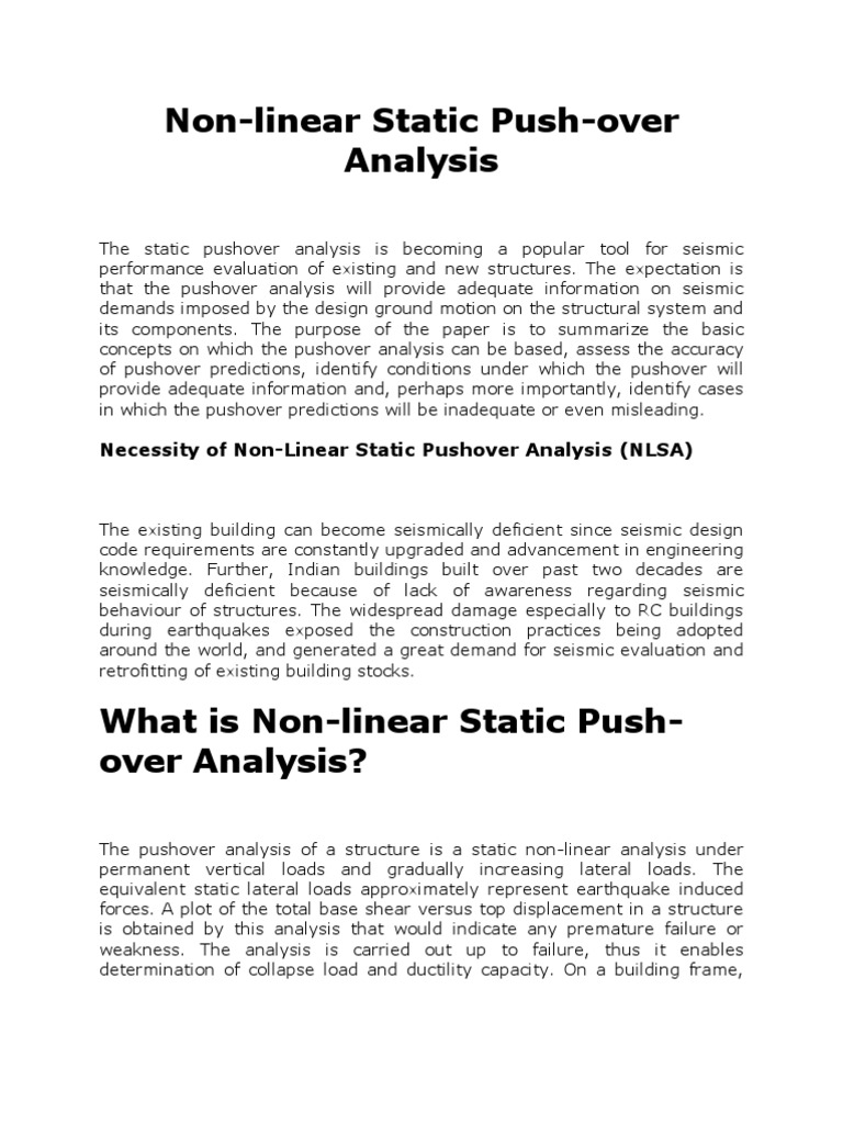 Non-Linear Static Push Over Analysis | PDF | Strength Of Materials | Engineering