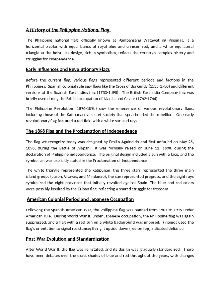 History of Philippine National Flag | PDF | Philippines | Spanish East ...