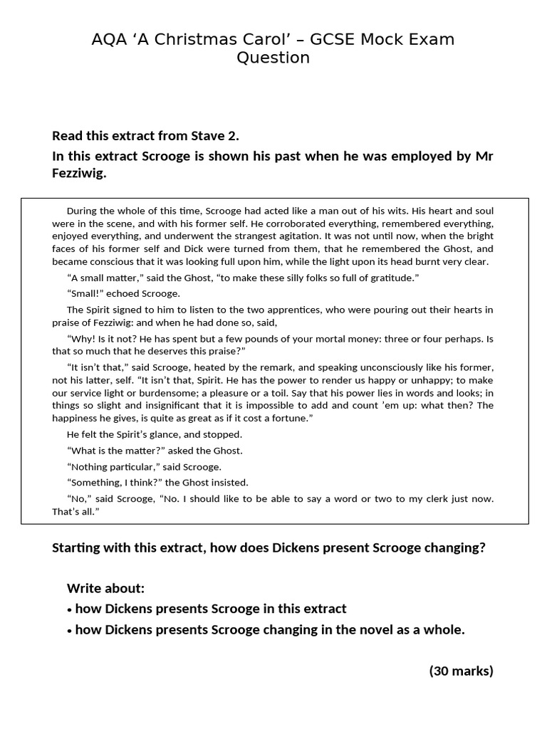 AQA GCSE Mock Exam: Scrooge's Transformation | PDF