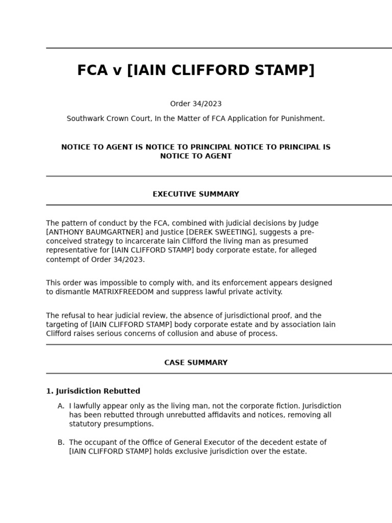 Fca V (Iain Clifford Stamp) Public Briefing Summary | PDF | Common Law ...
