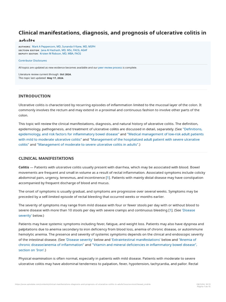 Clinical Manifestations, Diagnosis, and Prognosis of Ulcerative Colitis ...