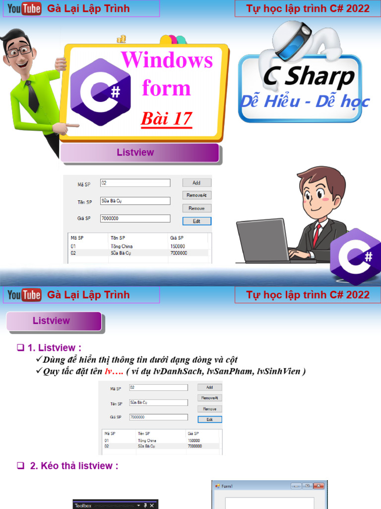 17. (Winform C# 2022) Listview - Tự Học Lập Trình Winforms C# | PDF