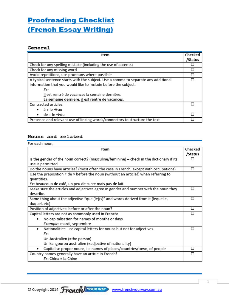 Proofreading Checklist | PDF | Verb | Grammatical Tense