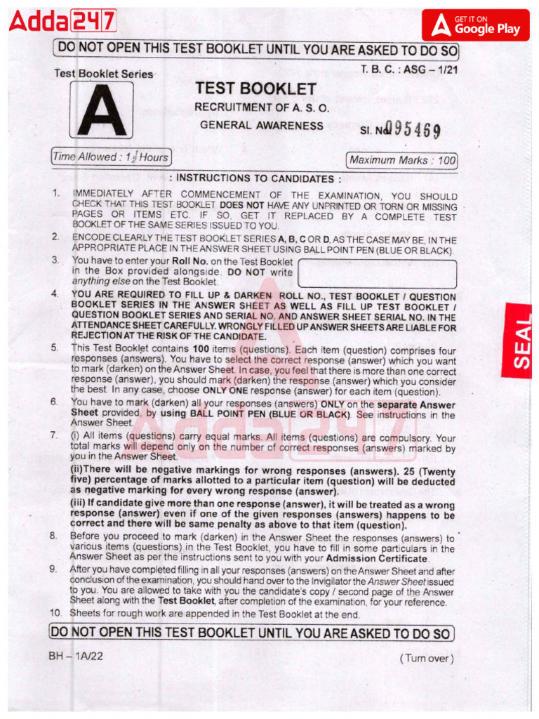 OPSC ASO 2021 PYQ General Awarness Paper | PDF