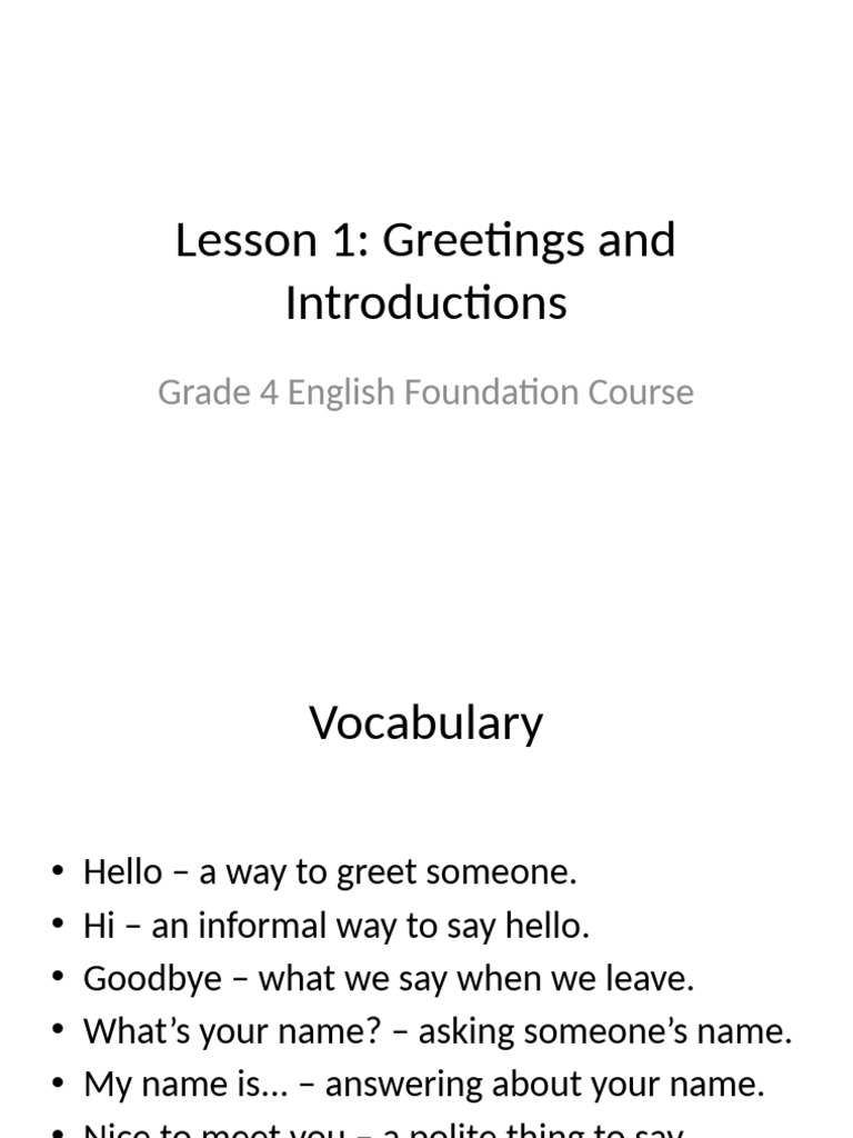Lesson1 - Greetings - Presentation For Primary Student | PDF