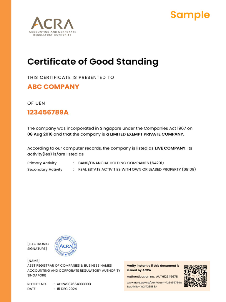 Certificate of Good Standing Sample | PDF