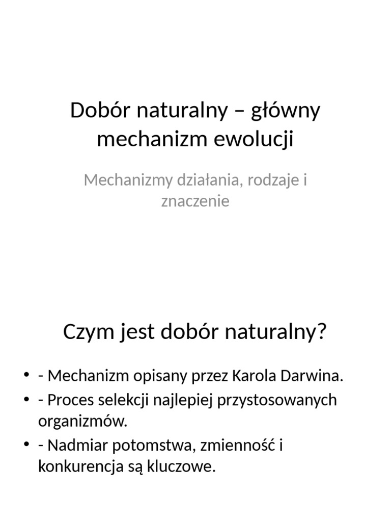 Dobor Naturalny Prezentacja | PDF