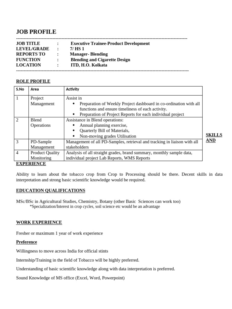 Executive Trainee Job Profile | PDF