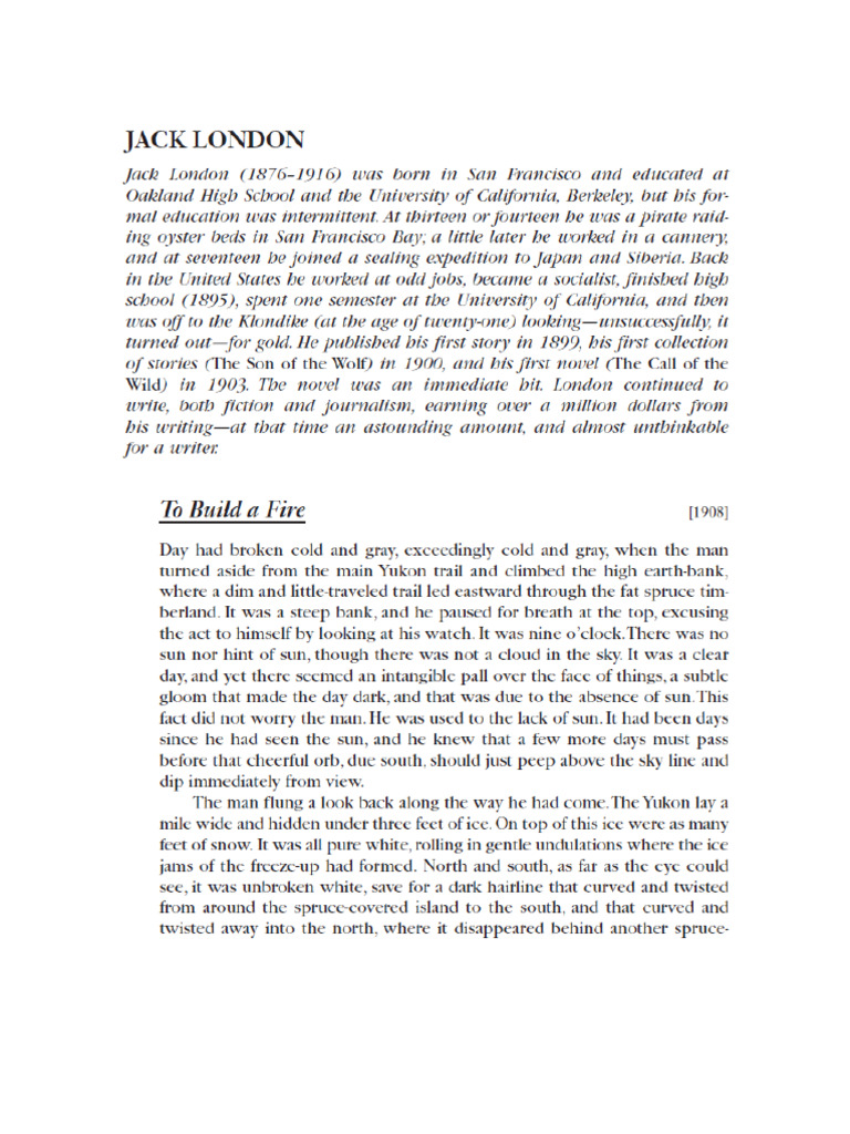 To Build A Fire by Jack London | PDF