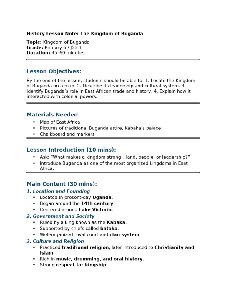 Buganda Kingdom Lesson | PDF